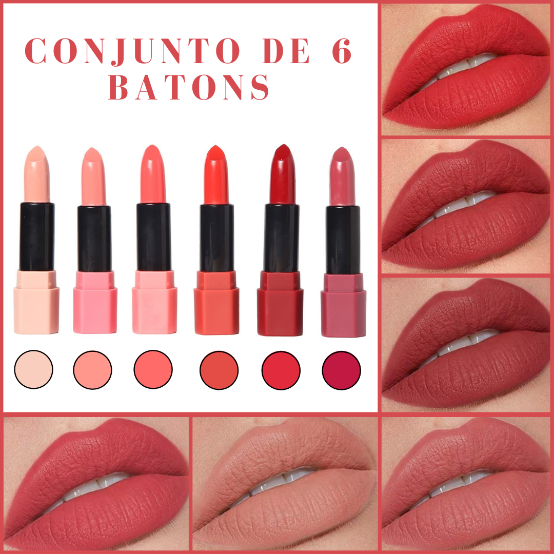 Conjunto de 6 Batons com Fórmula Hidratante em tons de Rosa Nude - CRE ...